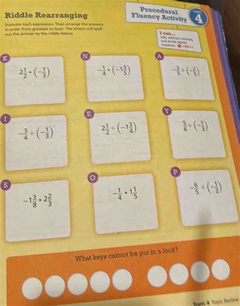 Procedural Riddle Rearranging 4 Fluency Activity Evaluate Each Expression Then Arrange [algebra]