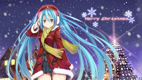 배경 화면 Christmas Clothes 하츠네 미쿠 애니메이션 소녀들 보컬 로이드 돌연변이 눈 귀 머프