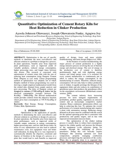 Quantitative Optimization Of Cement Rotary Kiln For Heat Reduction In
