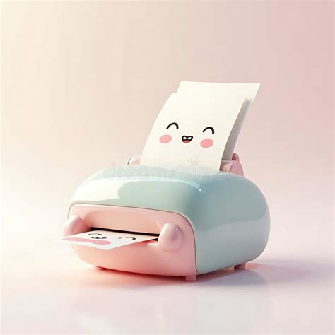 Adorable Pastel Printer Cute Cartoon Design Happy Faces Soft Hues Stock Illustration