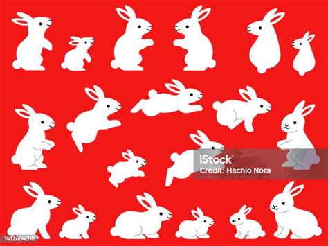 다양한 포즈를 취한 흰 토끼의 부모와 자녀의 일러스트 세트 귀여운에 대한 스톡 벡터 아트 및 기타 이미지 귀여운 토끼 토끼 새끼 Istock