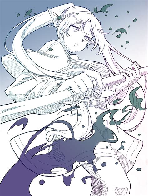 Maruwo Frieren Sousou No Frieren Commentary Highres Mixed Media Traditional Media