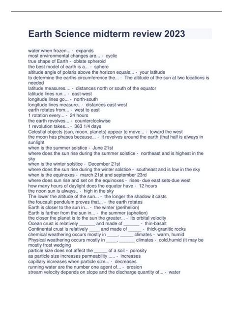 Earth Science Midterm Review 2023 Earth Science Stuvia US
