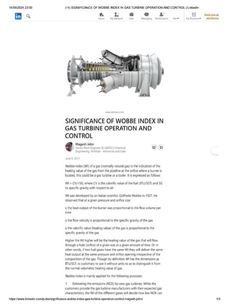 Significance Of Wobbe Index In Gas Turbine Operation And Control Linkedin Pdf