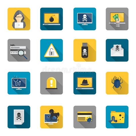 Hacker Icons Flat Buttons Stock Vector Illustration Of Button