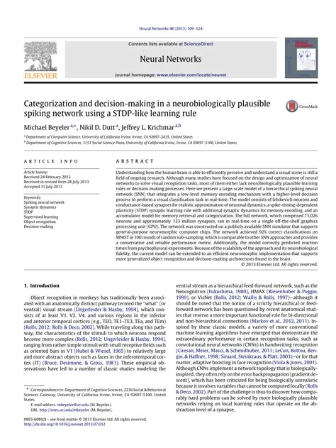 Pdf Categorization And Decision Making In A Neurobiologically Plausible Spiking Network Using
