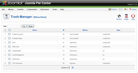 Menu Trash Using Joomla Book