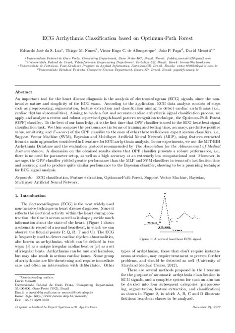 pdf ecg arrhythmia classification based on optimum path forest