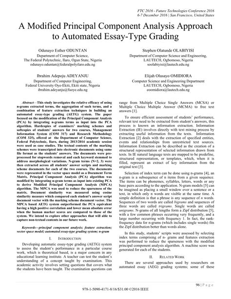 Pdf A Modified Principal Component Analysis Approach To Automated