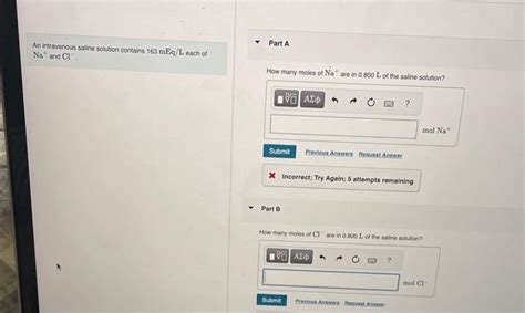 Solved An Intravenous Saline Solution Contains 163meq L Each