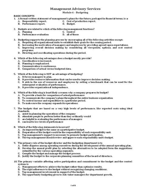 Mas Module 6 Budgeting Pdf Budget Inventory