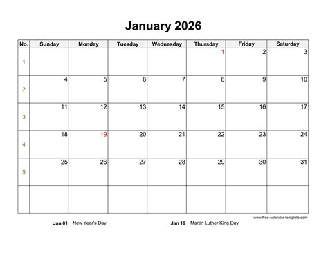 2026 Monthly Calendar Template Word