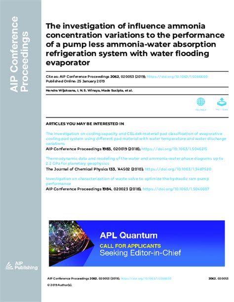 Pdf The Investigation Of Influence Ammonia Concentration Variations To The Performance Of A