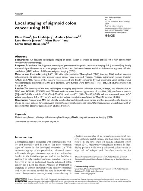 Pdf Local Staging Of Sigmoid Colon Cancer Using Mri