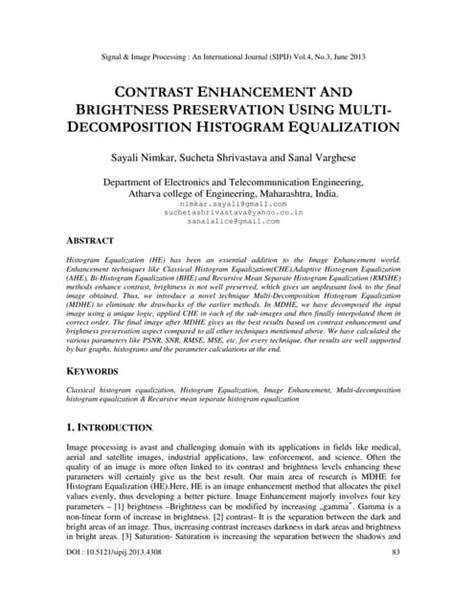 Contrast Enhancement And Brightness Preservation Using Multidecomposition Histogram Equalization