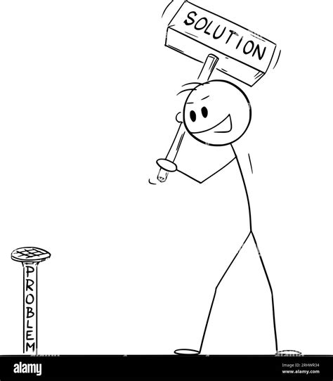 Problem And Solution Vector Cartoon Stick Figure Illustration Stock