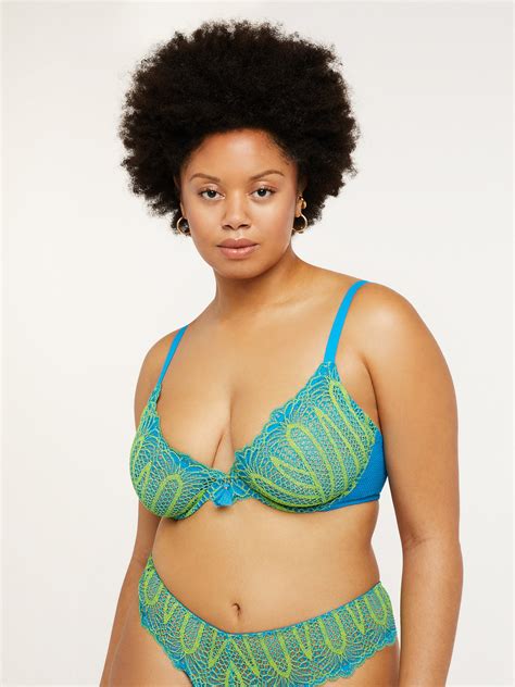Stranded In Lace Crochet Plunge Bra In Blue And Green And Multi Savage X