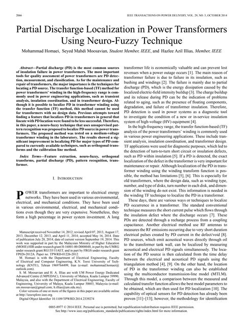 SOLUTION Partial Discharge Localization In Power Transformers Using Neuro Fuzzy
