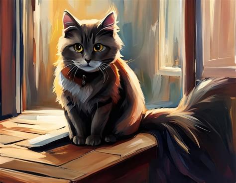Premium Photo Classic Painting Of Cute Cat