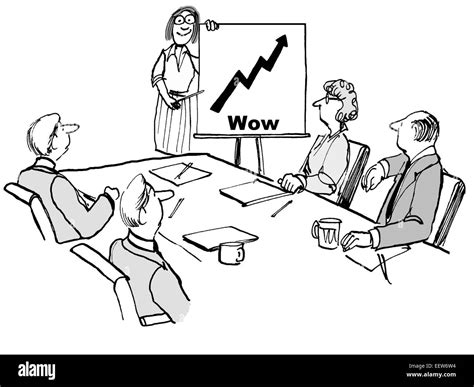 Cartoon Of Business People In A Meeting Chart Showing Sales Growth