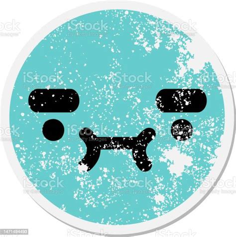 Cute Face With Thick Eyebrows Circular Sticker Stock Illustration