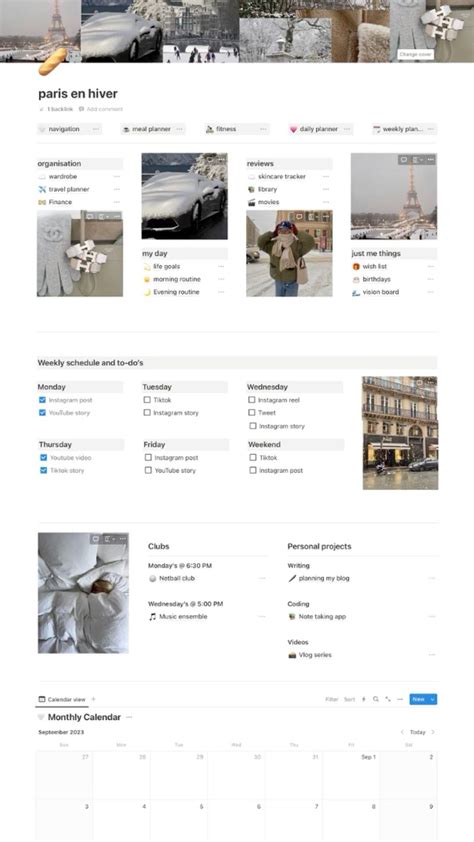 Aesthetic Paris Notion Life Planner Paris En Hiver Winter Notion