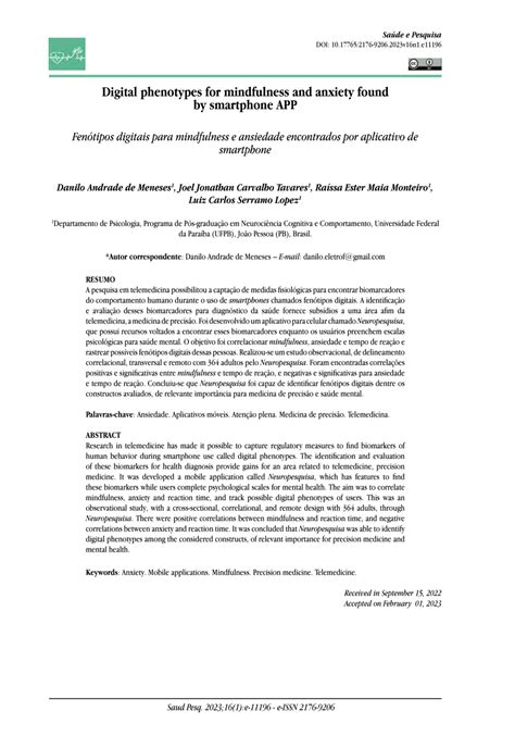 Pdf Digital Phenotypes For Mindfulness And Anxiety Found By Smartphone App