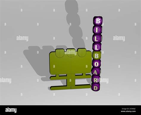 3d Representation Of Billboard With Icon On The Wall And Text Arranged By Metallic Cubic Letters