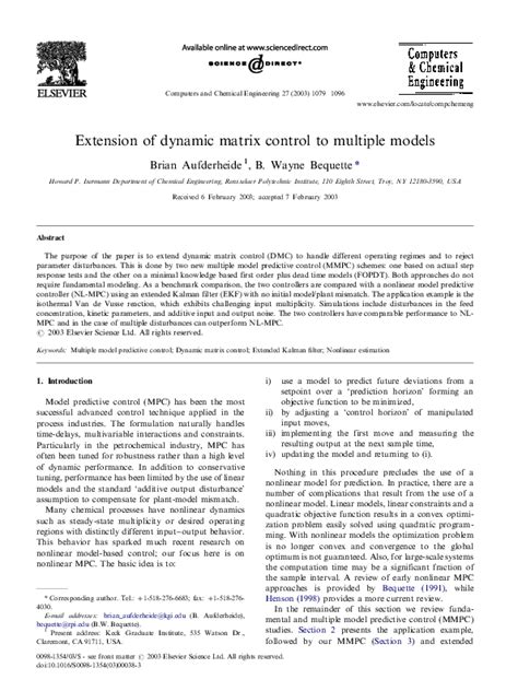 Pdf Extension Of Dynamic Matrix Control To Multiple Models