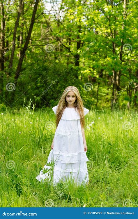 Portrait Cute Blonde Girl Outdoors In Summer Stock Image Image Of
