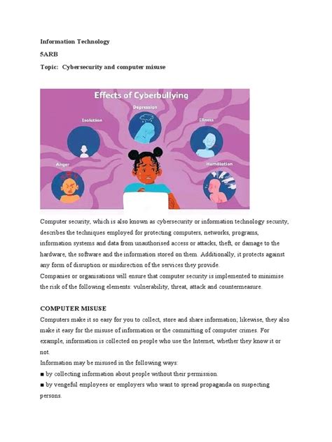 Cybersecurity And Computer Misuse Pdf Security Computer Security