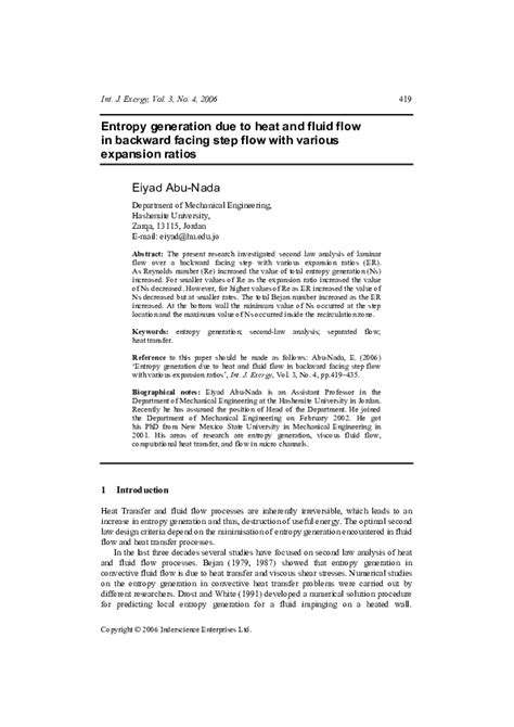 Pdf Entropy Generation Due To Heat And Fluid Flow In Backward Facing