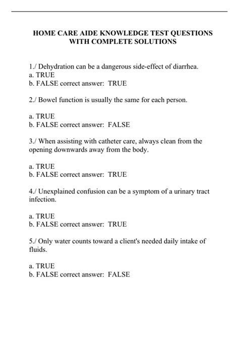 HOME CARE AIDE KNOWLEDGE TEST QUESTIONS WITH COMPLETE SOLUTIONS HOME CARE AIDE Stuvia US