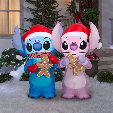 Gemmy Airblown Disney Stitch And Angel Gingerbread Scene Christmas Inf