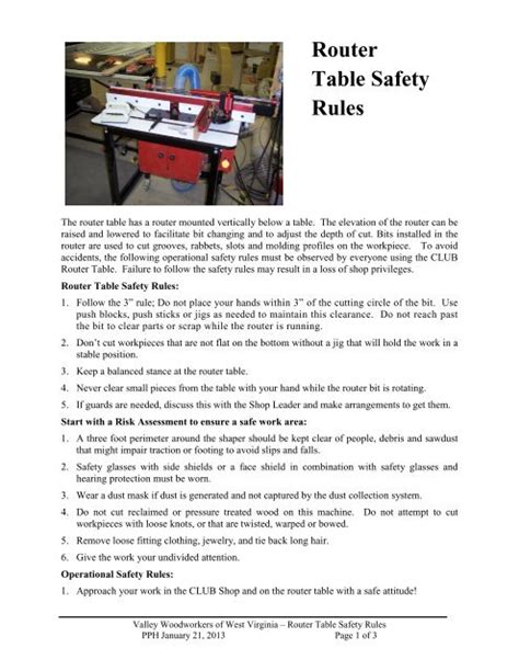 Router Table Safety Rules Valley Woodworkers