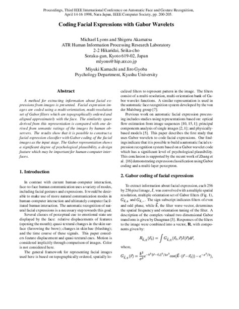 Pdf Coding Facial Expressions With Gabor Wavelets Jiro Gyoba