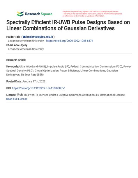 Pdf Spectrally Efficient Ir Uwb Pulse Designs Based On Linear Combinations Of Gaussian Derivatives