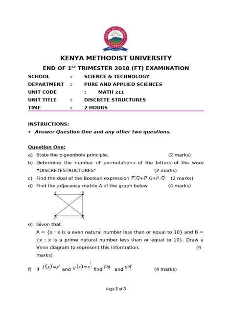 Discrete Structures Math 211 Ft 1st Trimester 2018 Pdf Vertex