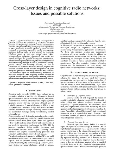 Pdf Cross Layer Design In Cognitive Radio Networks Issues And