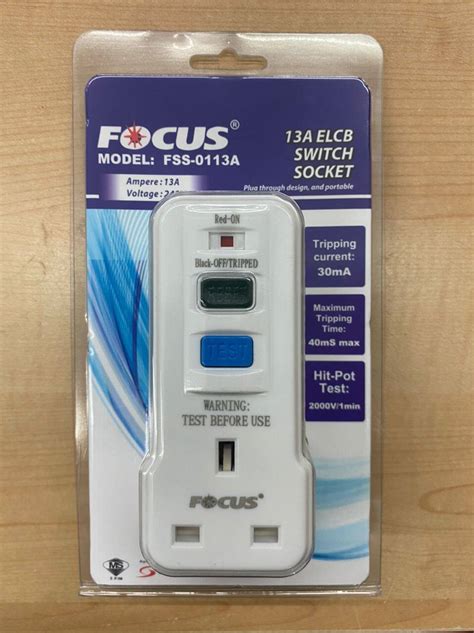 Focus Sirim 13a Residual Current Device Rcd Elcb Switch Socket Trip Test And Safety Power