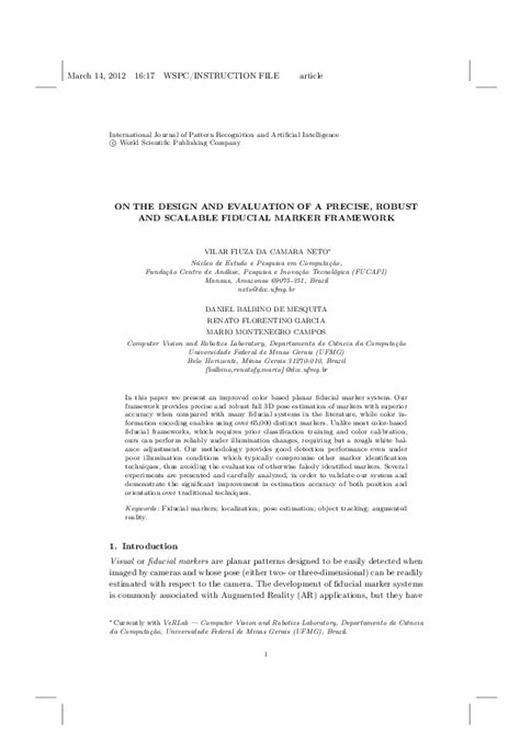 Pdf On The Design And Evaluation Of A Precise Robust And Scalable Fiducial Marker Framework
