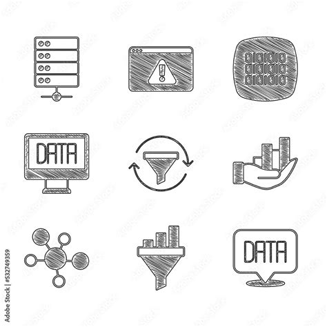 Set Sales Funnel With Chart Data Analysis Pie Infographic Mind Map Binary Code And Server