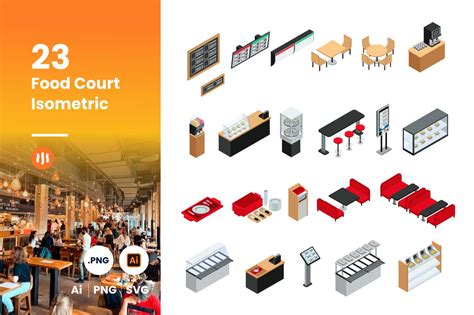 23 Food Court Isometric Kit Git Aset