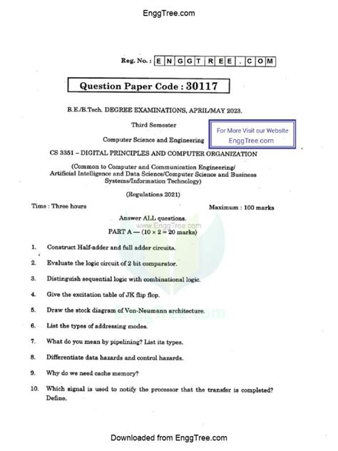 Cs3351 Digital Principles And Computer Organization Apr May 2023 Question Paper Download Pdf