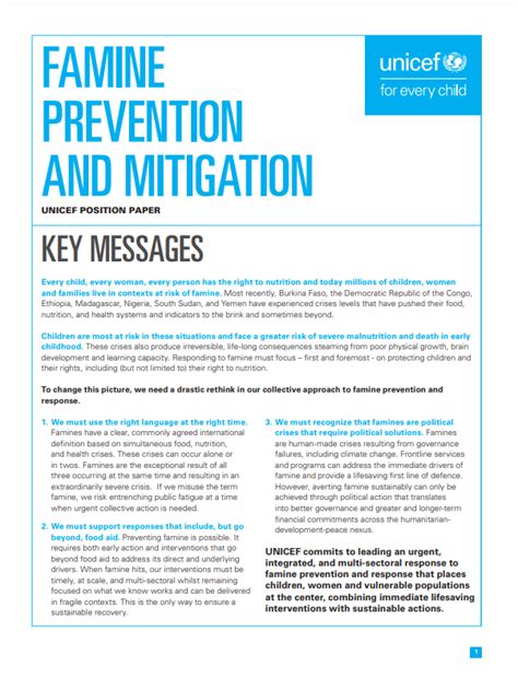 Famine Prevention And Mitigation Position Paper Un‑nutrition The