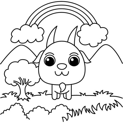 귀여운 염소 만화 캐릭터 벡터 일러스트 색칠하기 책 프리미엄 벡터