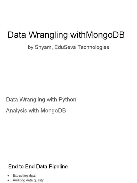 Data Wrangling Withmongodb Eduseva Download Free Pdf No Sql
