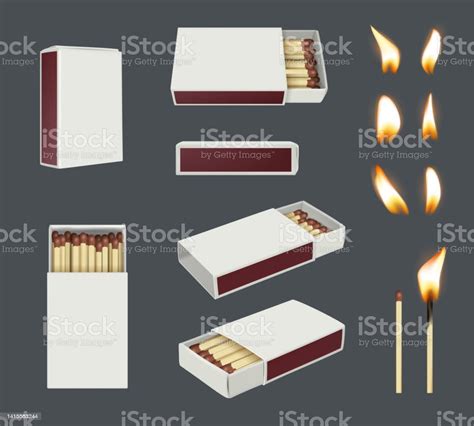 성냥 나무 막대기에서 불꽃 일치를위한 컨테이너의 다른 점보기 괜찮은 벡터 현실적인 템플릿 성냥갑에 대한 스톡 벡터 아트 및 기타 이미지 성냥갑 가연성 가정 생활