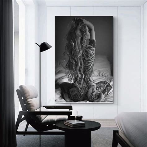 Art Poster Sexy Tattoo Girl Poster Black And White Sexy Women Wall Art