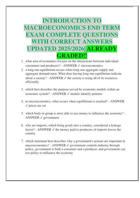 Introduction To Macroeconomics End Term Exam Complete Questions With Correct Answers Updated